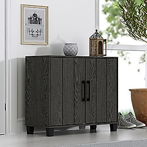 Galano 12 Pair Lucca 2 Door Shoe Storage Cabinet with Doors - Shoe Storage Entryway - Shoe Rack Shelf - Wood Organizer - Adjustable Shelves - Dark Grey Oak