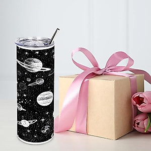 Honeybaby Space Starry Sky Coffee Tumbler 20 oz with Straw & Lid Leak Proof Tumbler Reusable Stainless Steel Tumblers Insulated Water Bottles Gifts for Women Men