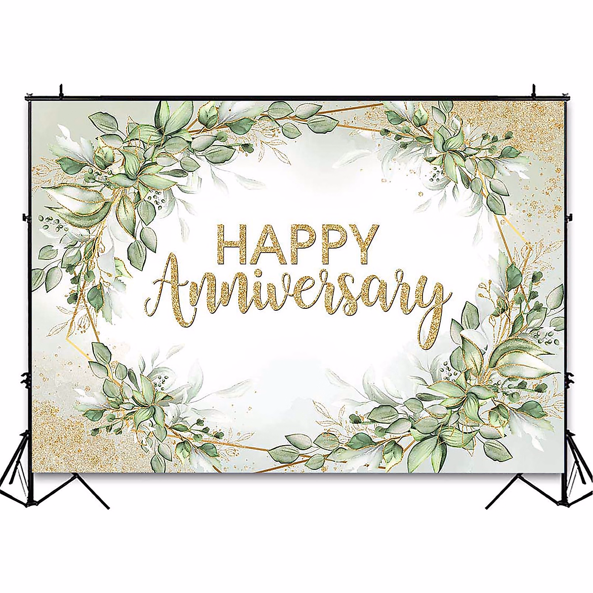 Avezano Happy Anniversary Backdrop Sage Green Leaves Happy Anniversary Banner Cheers to Marriage Wedding Anniversary Party Decorations Memorial Portrait Photo Booth Background (7x5ft)