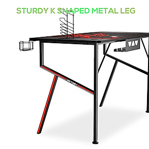 EE EUREKA ERGONOMIC Gaming Desk 47 Inch, Small Gaming Computer Desk Table for Small Space Gamer Desk with Mouse Pad Headset Hook Cup Holder Controller Stand, Black