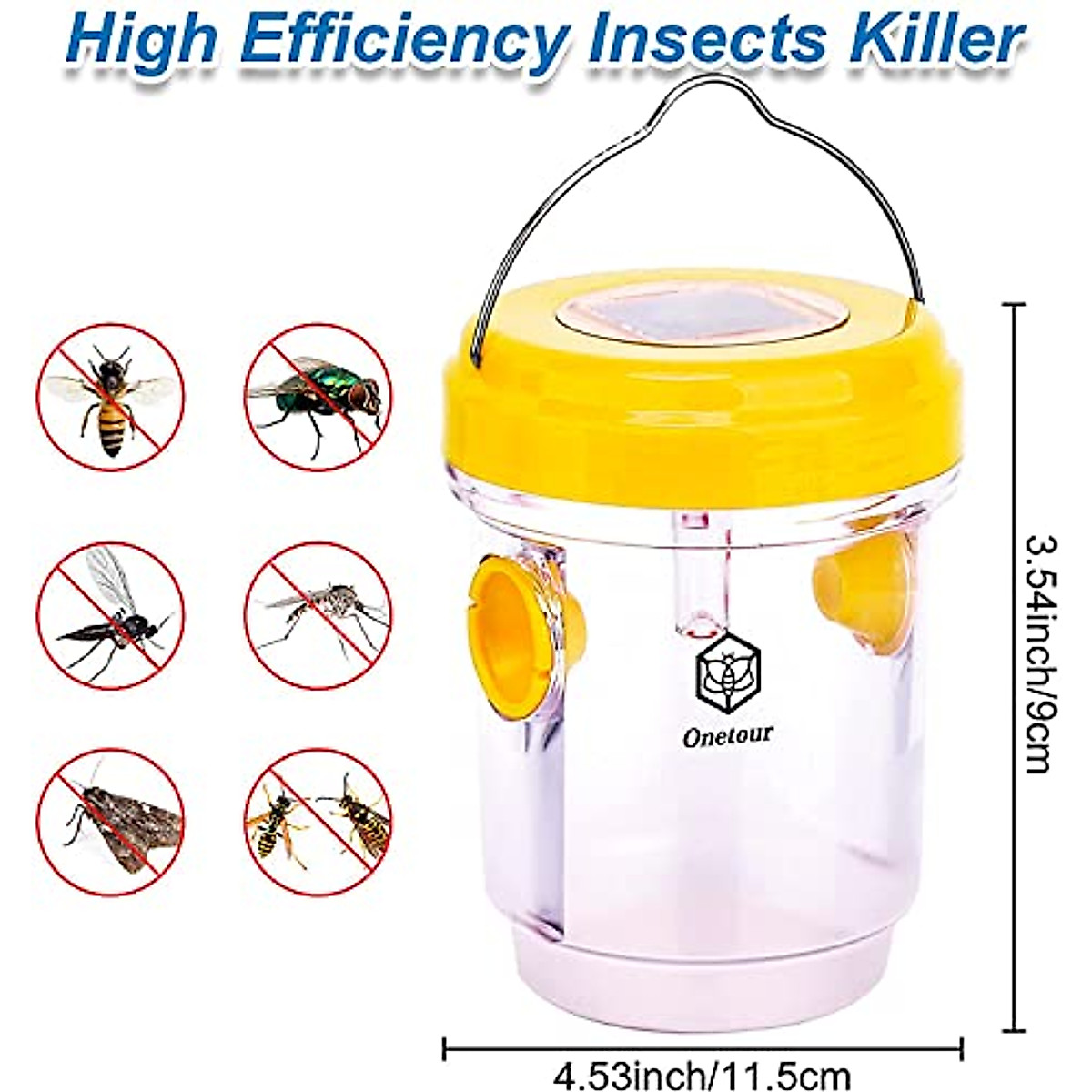 Petoor Wasp Trap Outdoor - Solar Powered Killer Effective Hornet for Wasps, Hornets, Insects, Yellow Jacket Fruit Fly Pack of 2, 2022 yellow