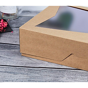 ONE MORE [15-Pack] 14 x10 x 3inch Brown Paperboard Lock Corner Window Bakery Cookie Boxes, Large Container with PVC Windows for Pie and Cookie Box