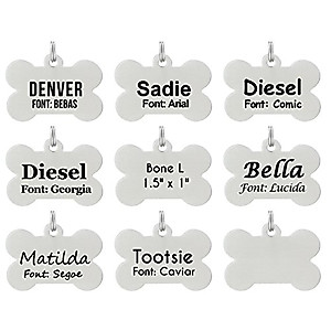 Double Sided Laser Etched Stainless Steel Pet ID Tag for Dog Engraved and Personalized Bone Shape (Bone)