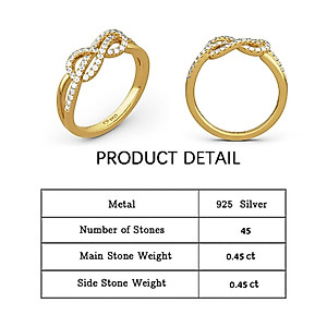 Jeulia Infinity Knot Design Sterling Silver Band for Engagement Anniversary Eternity Promise Wedding Band Ring Set With Jewelry Box (Yellow Gold, 7.5)
