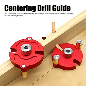 Self Center Dowel Jig, Aluminum Alloy Hole Puncher Locator Precise Positioning Dowel Drill Guide with 8 Drill Bushings Dowel Jig Kit for Woodworking