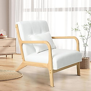 Unovivy Mid-Century Modern Accent, Upholstered Lounge Armchair with Wood Frame Thick Padded Backrest & Seat Cushion, Single Sofa Chair for Living, Bedroom, Reading Room, ‎30" Depth, Beige
