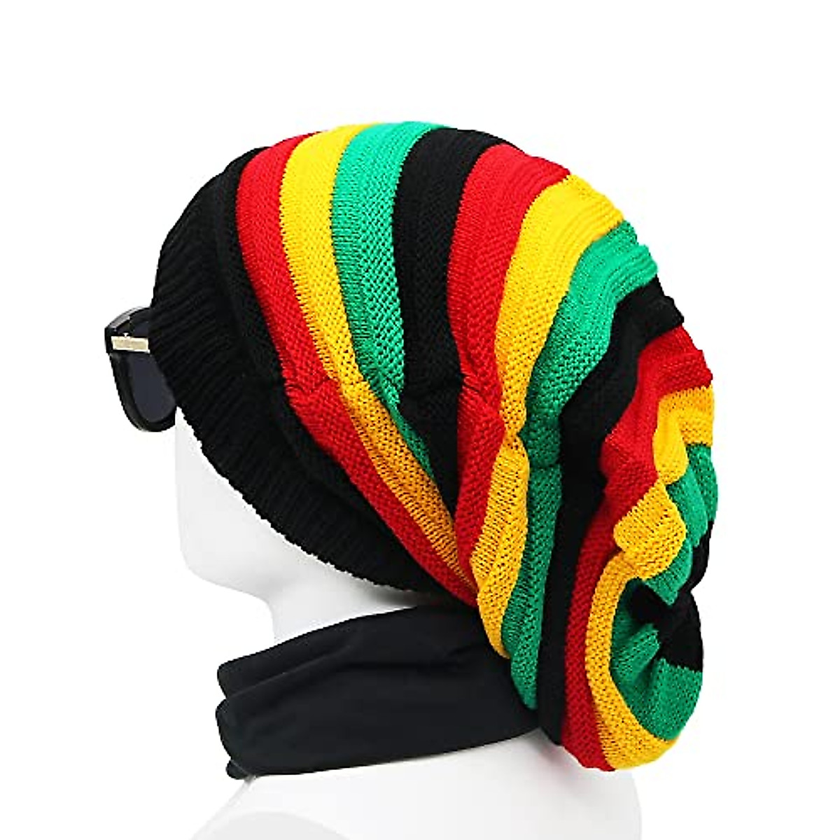 Unisex Jamaica Reggae Cap Rasta Slinky Beanie Multi-Colour Striped Slouchy Baggie Beanie Skullies Gorro Rasta Hat