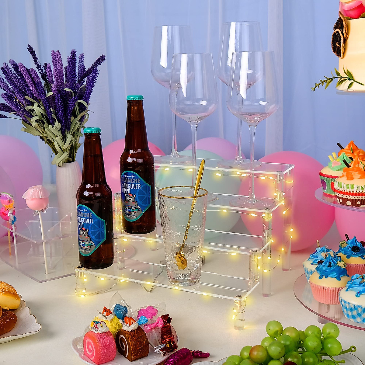 4 Tier Shelf Cake Pop Stand (Yellow) +5 Tier Premium Cupcake Holder – Acrylic Cupcake Tower Display – Cady Bar Party Décor – Acrylic Display for Pastry Weddings, Birthday (Colorful)