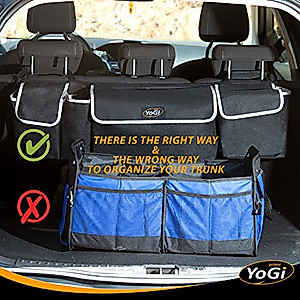 Car Trunk Organizer and Storage, Backseat Hanging Organizer for SUV, Truck, MPV, Waterproof, Collapsible Cargo Storage Bag with 4 Pockets, Car Interior Accessories for Men &Women, Free Trunk Floor