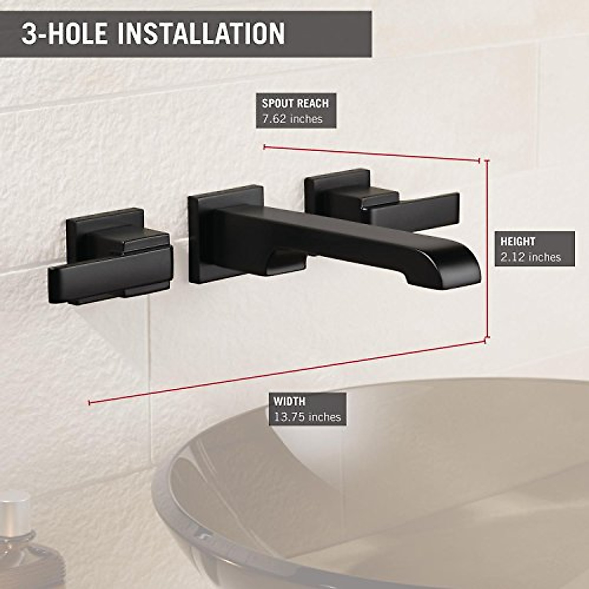 Delta Faucet Ara Wall Mount Faucet, Matte Black Bathroom Faucet, Wall Mount Bathroom Faucet 3 Hole, Widespread Bathroom Faucet, Matte Black T3567LF-BLWL