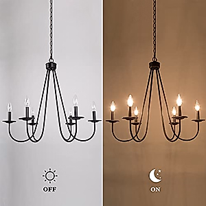 LALUZ Black Chandelier, 6-Light Farmhouse Chandelier for Dining Rooms, Bedroom, Living Room, 28’’ W x 24.5’’ H