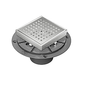 Neodrain 4-Inch Square Shower Drain with Removable Quadrato Pattern Grate, PVC Shower Drain Base and Rubber Gasket for Bathroom Floor Drain, Brushed 304 Stainless Steel, Includes Hair Strainer