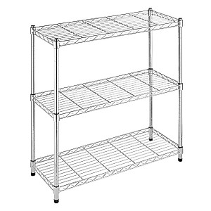 Whitmor Supreme 3 Tier Shelving with Adjustable Shelves and Leveling Feet - 350 lb. Capacity per Shelf - Chrome
