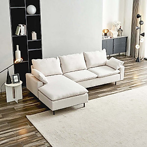 L Shaped Sectional Couches for Living Room, Comfy Sectional Sofa with Chaise Linen Fabric Furniture Sets for Apartment, Office, Beige
