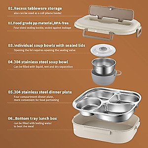 Bento Box,1500ml Stainless Steel Lunch Box,Versatile 4-Compartment Portable Lunch Box Container-Salad Lunch Containers for Adults/Kids with Soup Bowl Spoon Fork Thermos Bag Accessories (Creamy White)