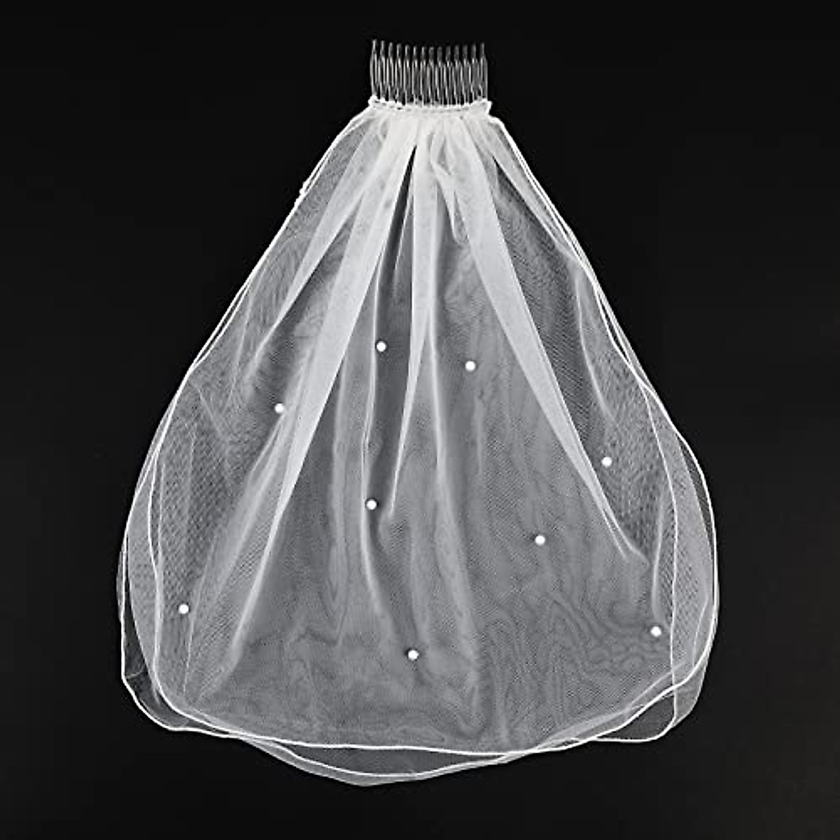 CCINEE Bachelorette Party Pearl Bridal Veil, Women's Short Wedding Veils with Comb 2 Tier Beads Bridal Veil Headband Decorations for Bride To Be Gift Wedding 40cm/15.7"(Ivory)