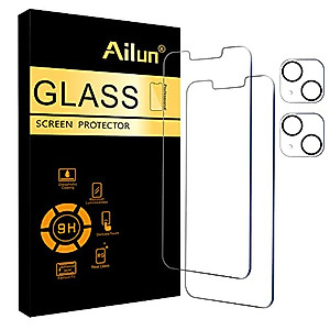 Ailun 2 Pack Screen Protector for iPhone 13 mini [5.4 inch] Display 2021 with 2 Pack Tempered Glass Camera Lens Protector,[9H Hardness]-HD