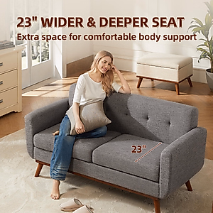 Kingfun 65.2" W Loveseat Sofa, Mid Century Modern Decor Love Seat Couches for Living Room, Button Tufted Upholstered Furniture, Solid & Easy to Install Small Couch for Bedroom Office Apartment, Grey