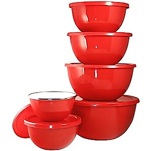 Calypso Basics by Reston Lloyd 12-Piece Enamel on Steel Bowl Set with Airtight Lids, Red