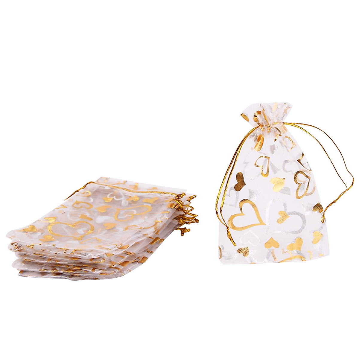 Volanic 100PCS 4X6 Inch Sheer Heart Organza Bags with Drawstring for Christmas Candy Jewelry Party Wedding Favor Gift Bag