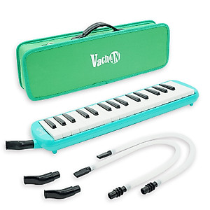 VACHAN 32 Keys Melodica Instrument, Soprano Melodica Air Piano Keyboard Musical Instrument with 2 Soft Long Tubes, Short Mouthpieces and Carrying Bag for Kids Beginners Gift,Blue