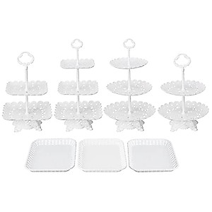 Set of 7 Pieces Cupcake Stands Plastic Dessert Stand Cupcake Holder Plate Serving Tray Fruit Plate for Wedding Birthday Party Fruits Desserts Candy Bar Display White