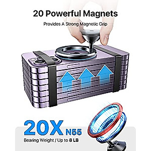 andobil Magnetic Phone Holder for Car [Small BUT Ultra Stable] All-Metal Dashboard Car Mount [Powerful 20 Magnets] Phone Mount for Car Compatible with iPhone 14 13 12 Pro Max/Samsung/MagSafe Case