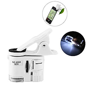 Mini Mobile Phone Microscope, 60X Zoom LED Clip Loupe Microscope with UV Currency Detector,Jewelry & Antique Evaluating, Crafting and Repairing Magnifier,for Universal Mobile Phones