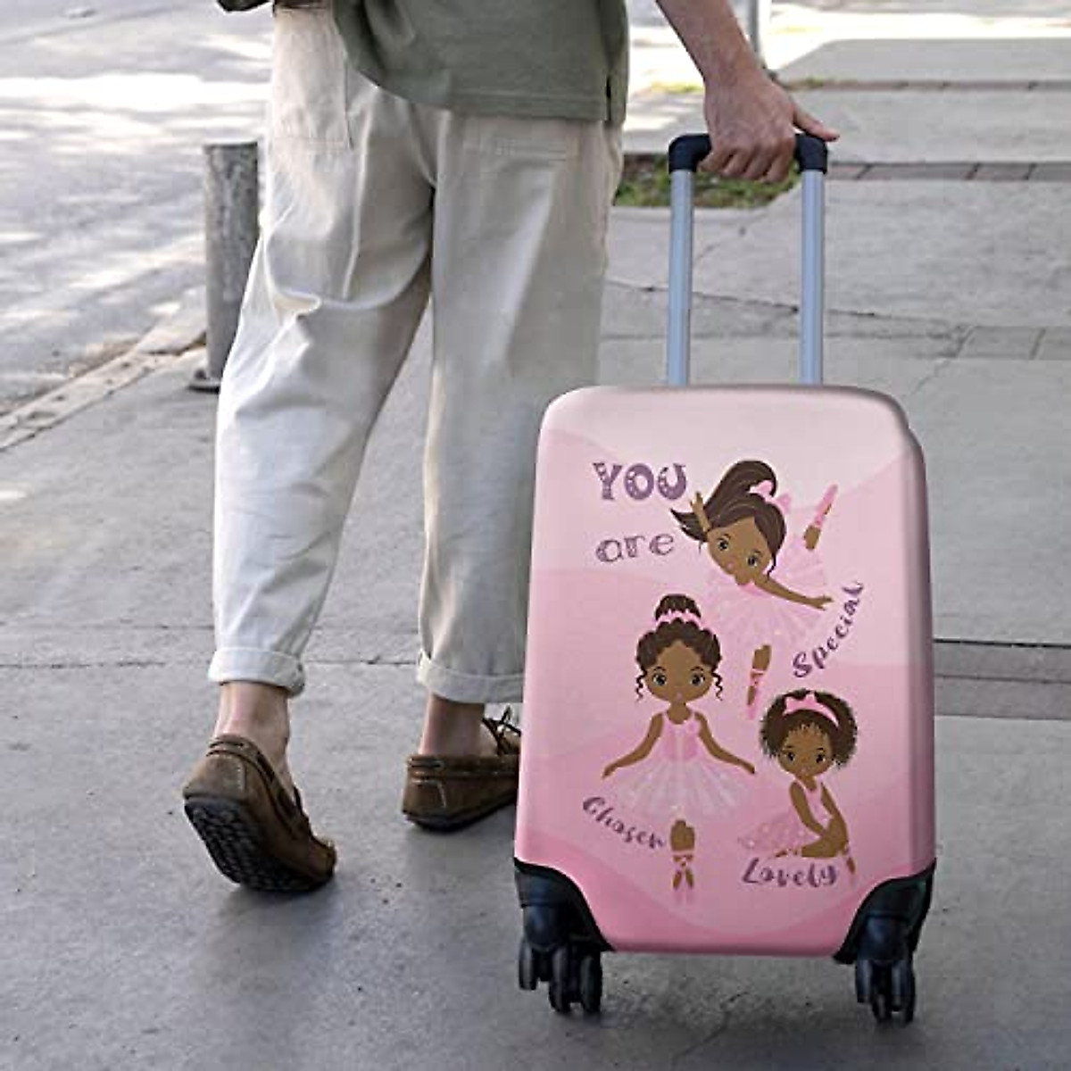 Xidingyue African American Ballerinas Thick Trolley Luggage Protective Cover Ballerina girl Elastic Suitcase Cover Fit 22-24 Inch Luggage