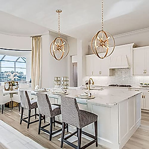 classy leaves Gold Chandelier, 6-Light Modern Globe Chandelier, Starburst Gold Pendant Light Fixture with Rotatable Framework for Kitchen Island, Foyer, Dining Room & Entryway, 18’’ D x 20.5’’ H