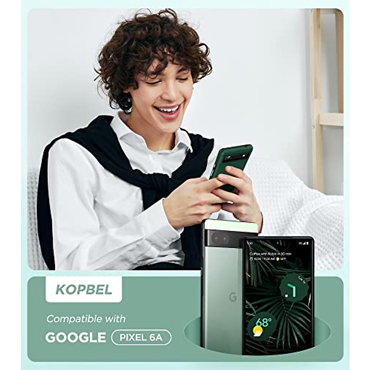 Kopbel for Google Pixel 6A Case [Military Grade Shockproof] with 2 Tempered Glass Camera Lens Protector, Dual Layer Protective Case for Pixel 8A Green