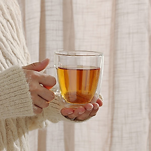 CNGLASS Double Wall Glass Coffee Mugs 12 oz,Insulated Glass Coffee Cups with Handle,Clear Coffee Glass,Cappuccino Cups,Tea Cups,Latte Cups,Beverage Glasses Heat Resistant,Set of 2