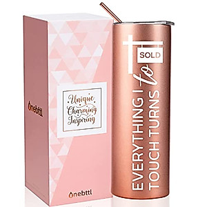 Onebttl Realtor Gifts for Women, Everything I Touch Turns to Sold, Funny Gifts for Real Estate Agent, Salesman, Boss, Coworkers, Employees, 20 Oz Stainless Steel Tumbler- Rose Gold