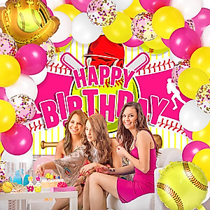43Pcs Softball Birthday Party Decorations Large Softball Happy Birthday Banner and 42Pcs Softball Party Balloons Garland Kit for Girls Kids Teens Sport Themed Christmas Holiday Birthday Party Supplies