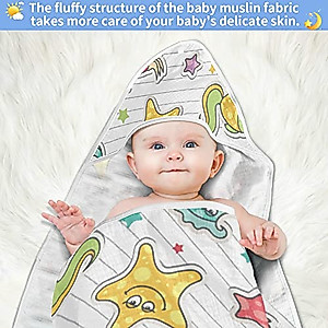 Pigsaly Starfish Seahorse Crab Fish Star Hooded Baby Towel Cartoon Sea Creatures Baby Bath Towel Unisex Soft Organic Cotton Washcloths Toddlers Shower Gifts for Boys Girls Newborn 30 x 30 in