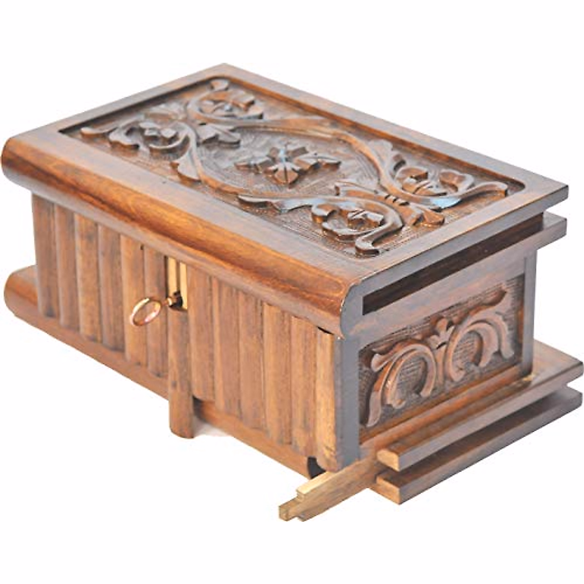 Tubibu Walnut Treasure Within Puzzle Secret Magic Box Hand Made Unique Jewelry Box with Hidden Key 10"x6"x5" (25cmx15cmx12cm)