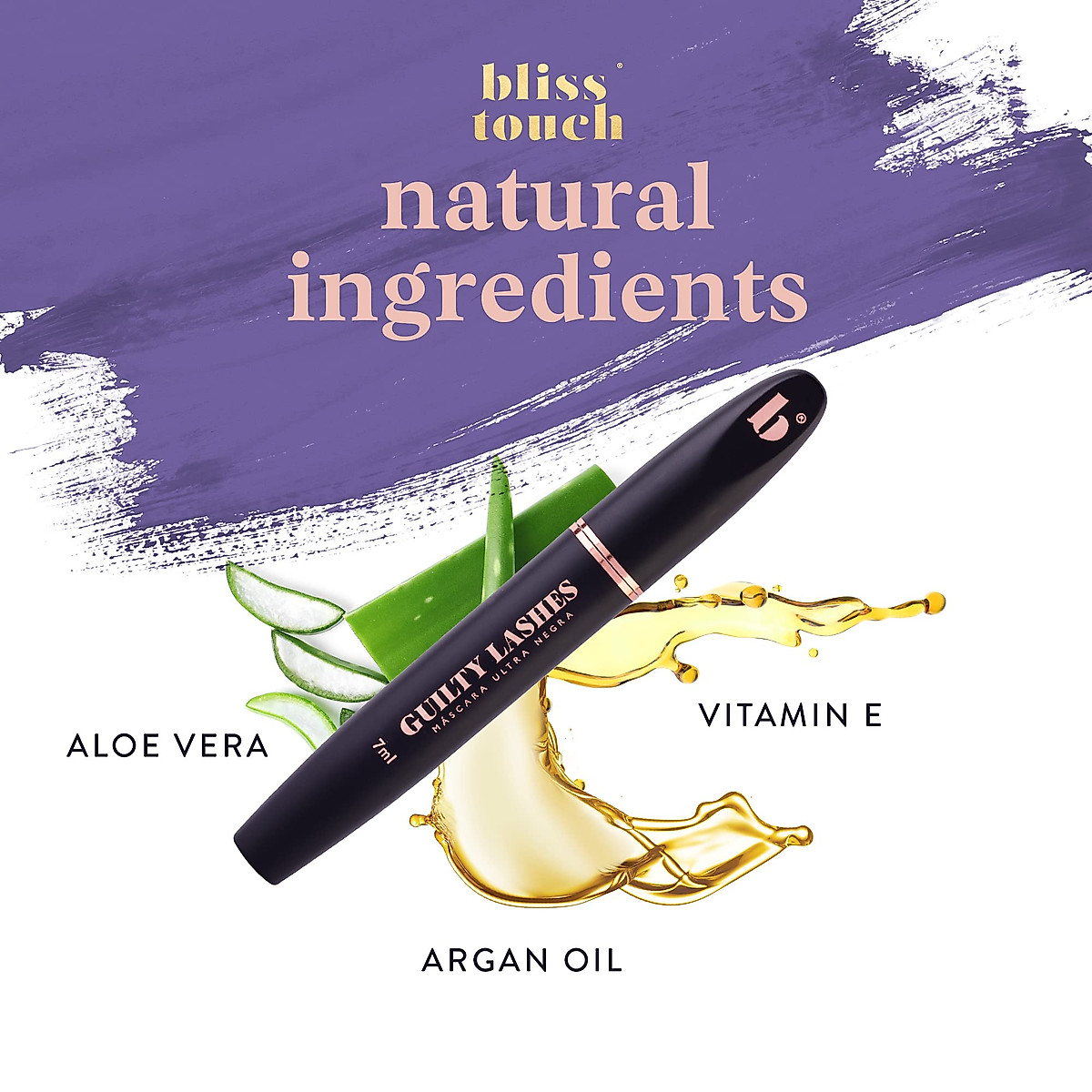 Bliss Touch - Guilty Lashes Mascara Black Volume and Length, Black Mascara with Silicone Brush, Eye Makeup with Argan Oil, Aloe Vera, and Vitamin E