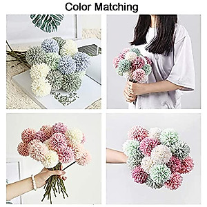JGYQL Artificial Fake Flower Plants Silk Chrysanthemum Ball Hydrangea 15pcs Arrangements Wedding Bouquets Decor Home Kitchen Garden Party Table Floral Centerpieces (Deep Lake Blue)
