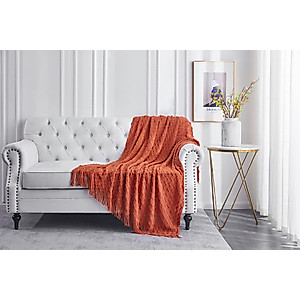 Lunarose Throw Blanket for Couch,Soft Cozy Knit Blanket,Lightweight Decorative Throw for Sofa Chair Bed Travel and Living Room-All Seasons Suitable for Women,Men and Kids (Orange-Wave, 50"x60")