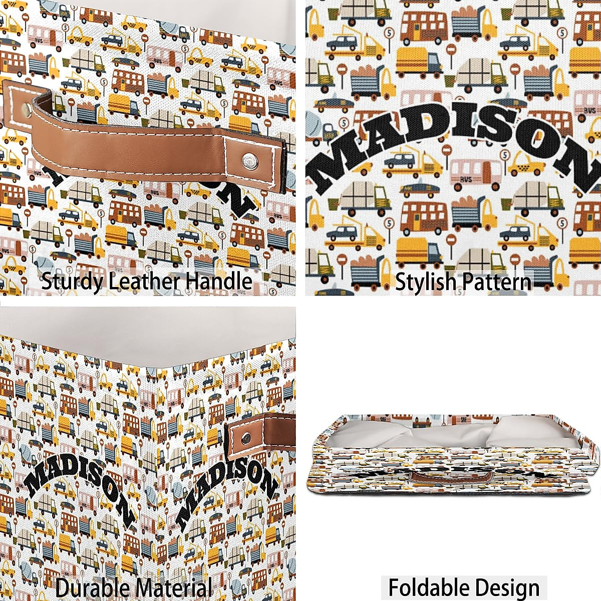 RIRIX Personalized Storage Bin, Custom Storage Baskets for Organizing with Handles, Foldable Storage Box for Closet Cloth Baskes Toy Car and Transportation