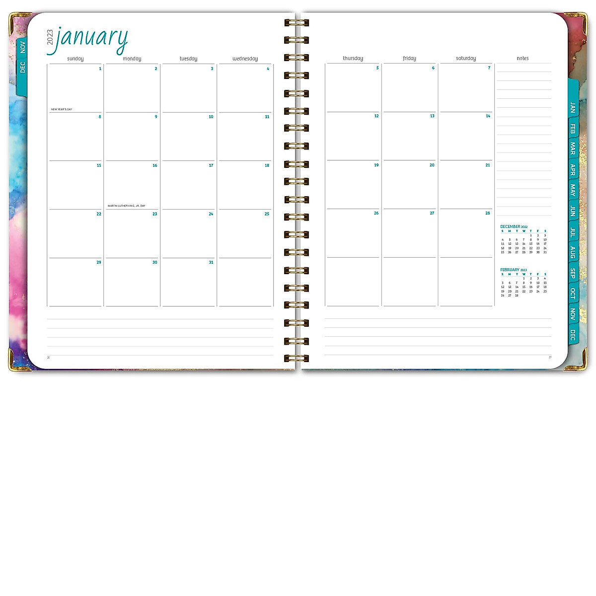 HARDCOVER 2023 Planner: (November 2022 Through December 2023) 8.5"x11" Daily Weekly Monthly Planner Yearly Agenda. Bookmark, Pocket Folder and Sticky Note Set (Rainbow Gold Marble)