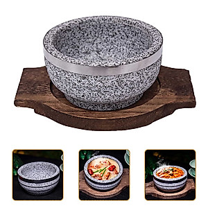 Veemoon Korean Soup Stew Ramen Pot Korean Kitchenware Dolsot Bibimbap Bowl 14 CM: Bowl with Wood Base Dolsot Pot Dolsot Ttukbaegi Bowl for Korean Soup Rice Ceramic Soup Bowl Stone Bowl