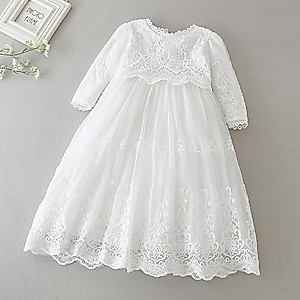 Leideur Baby Long Christening Gowns White Baptism Dress Special Occasion Dresses for Girls Birthday (6 Months, White 1)