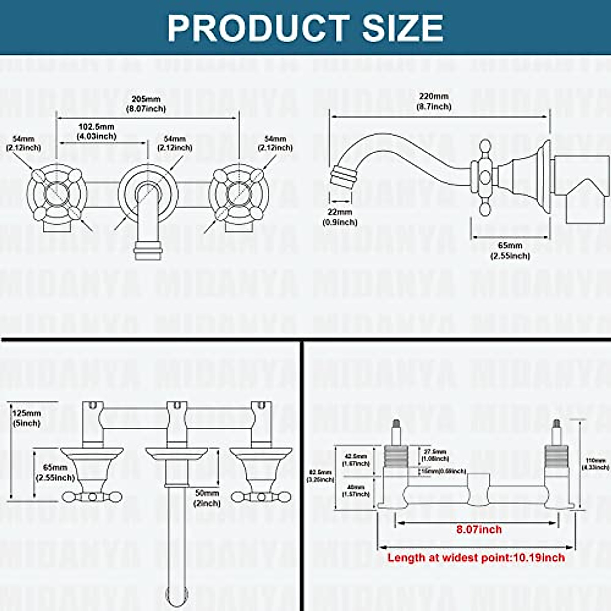 Antique Brass Bathroom Widespread Sink Faucet Wall Mount 3 Holes 2 Cross Knobs Brass Lavatory Basin Mixer Tap Mixing Spout Double Handles Commercial
