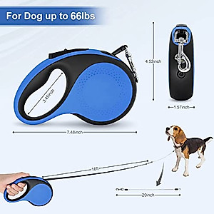 Retractable Dog Leash with Rechargeable LED Light for Night Walks, Newnique 16FT Dog Walking Leash with Chew Proof Cable, for Dog ups to 66lbs(Black Blue)