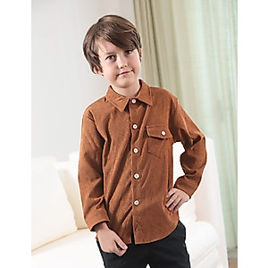 bilison Kids Toddler Boy Clothes Long Sleeve Corduroy Lapel Button Down Shirt Top Little Boys Shirts Brown