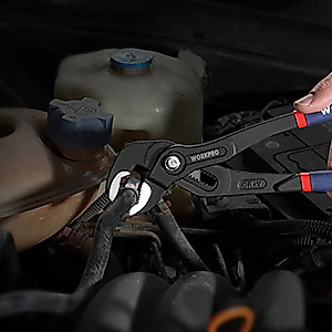 WORKPRO 2 Piece Groove Joint Pliers Set, 7 & 10-Inch Fast Adjustable Water Pump Pliers, V-Jaw Tongue and Groove Pliers in CRV Steel