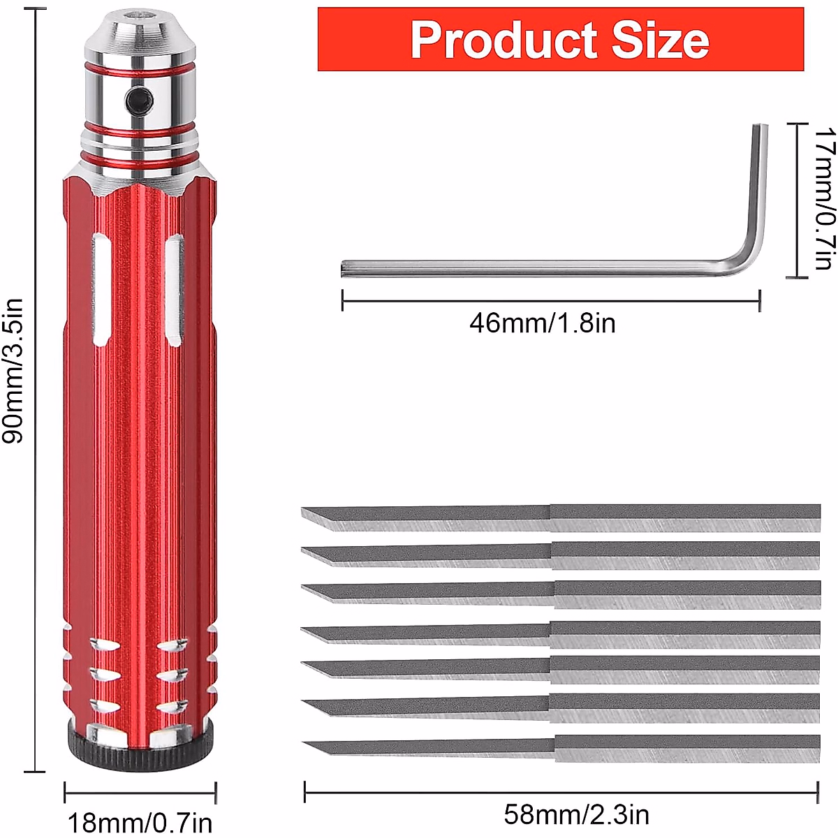 Craznick 7 In 1 Prime Model Scriber with 7 Blades Gundam Resin Carved Scribe Line Cutting Tool Chisel (0.1/0.2/0.4/0.6/0.8/1.0/2.0mm) Red