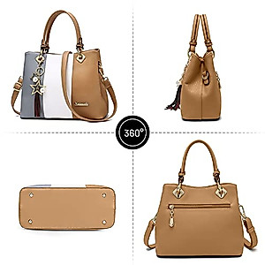 DIRRONA Elegant Women Handbag Fashion Womens Shoulder Bag Colorful Stripes Casual Crossbody Bag Suited Work Travel Daily Top Tote Bag Tassel Pendant Brown