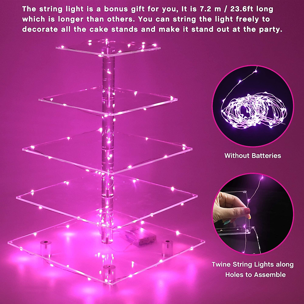 YestBuy 3 Tier Shelf Cupcake Stand (Pink) + 5 Tier Premium Cupcake Holder (Pink)